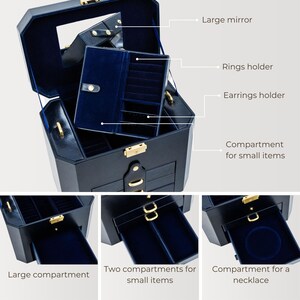 Blue Leather Jewelry Box, Large Jewellery Box, Jewellery Case ...