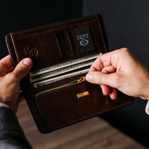 A Leather Coat Wallet for Men, Long Brown Wallet, Cardholder, Bitfold ...