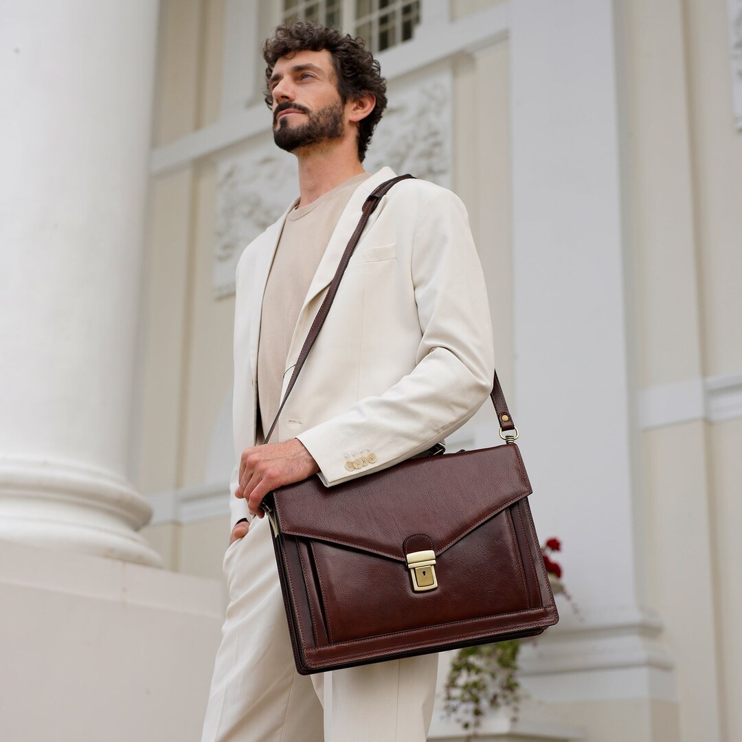 Classic Leather Briefcase for Men, Personalized Bag, 15 Inch Laptop Bag ...