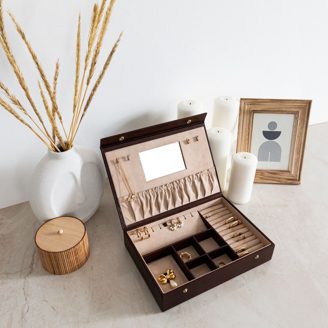 Leather Jewelry Box, Brown Jewellery Box, Personalised Jewellery Case ...