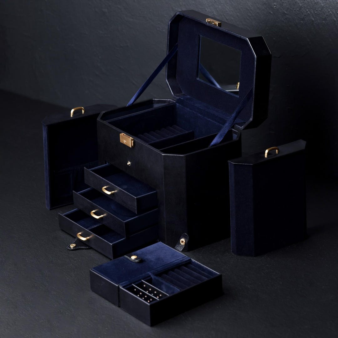 Blue Leather Jewelry Box, Large Jewellery Box, Jewellery Case ...