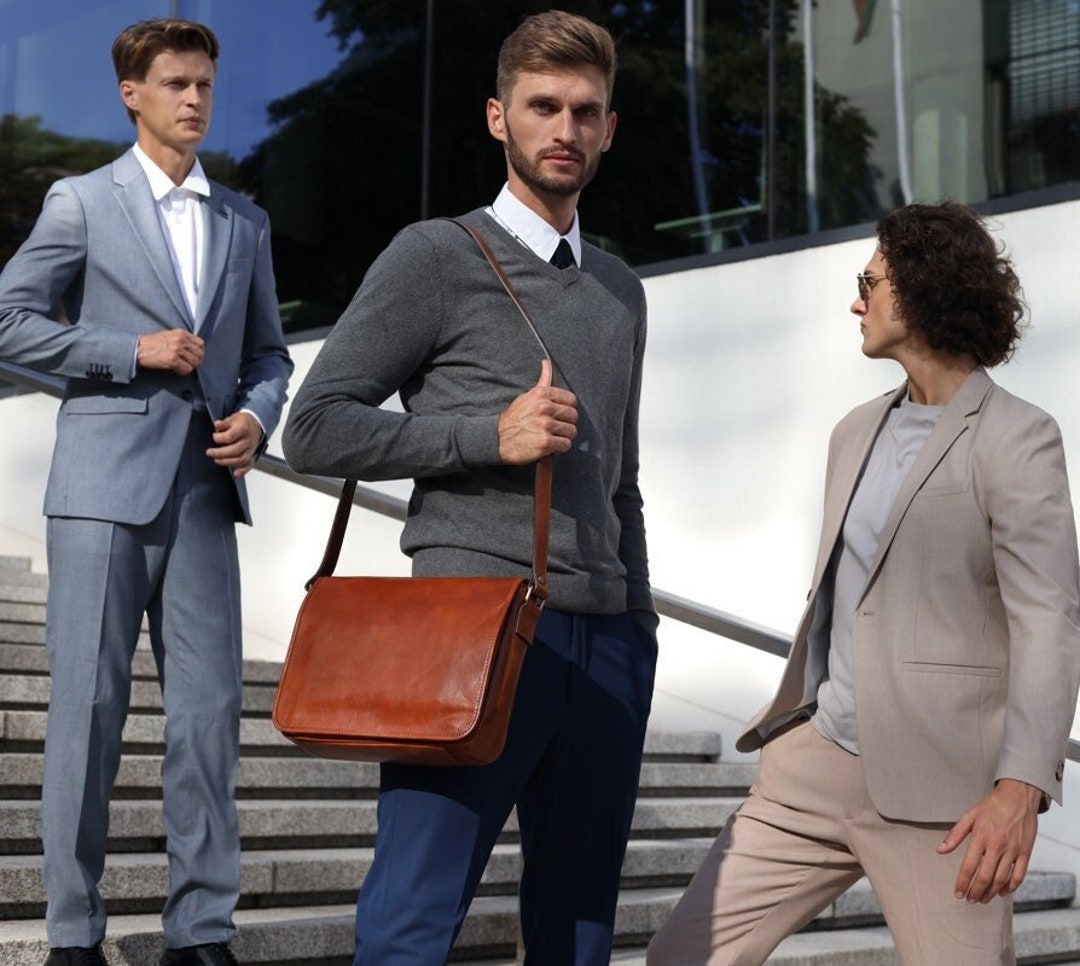 Leather Messenger Bag, Genuine Full Grain Leather Shoulder Bag, Brown ...