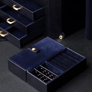 Blue Leather Jewelry Box, Large Jewellery Box, Jewellery Case ...