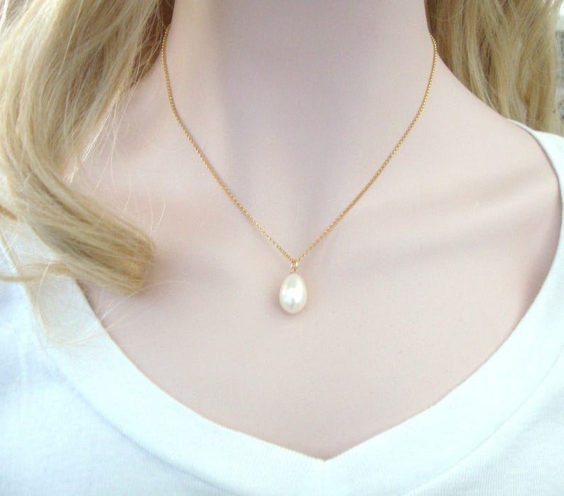 14K Gold AAA Natural Teardrop Pearl Pendant, Sterling Silver Pendant ...