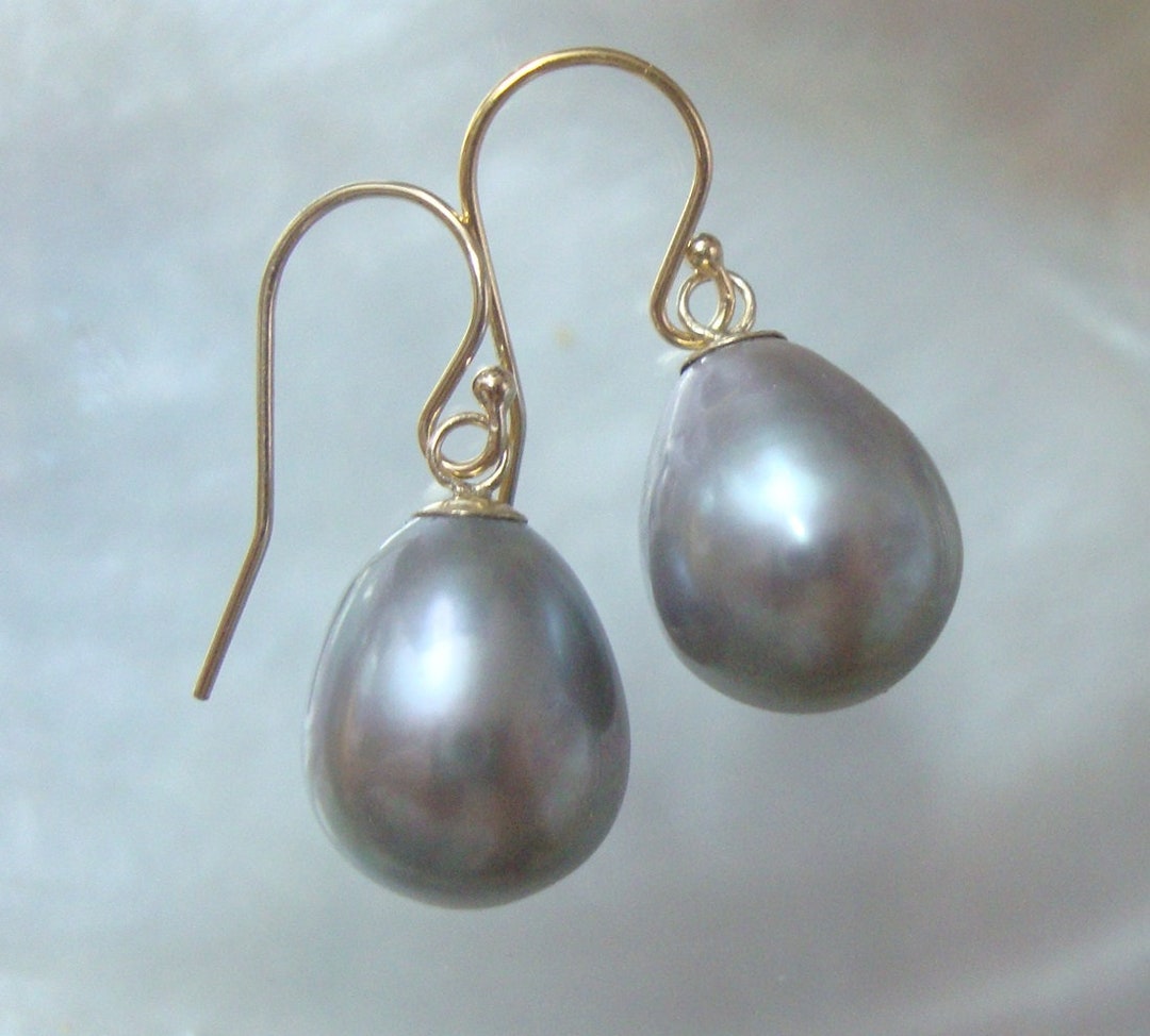 Natural Real Gray Teardrop Pearl Earring, Big Real Silvery Gray Drop ...