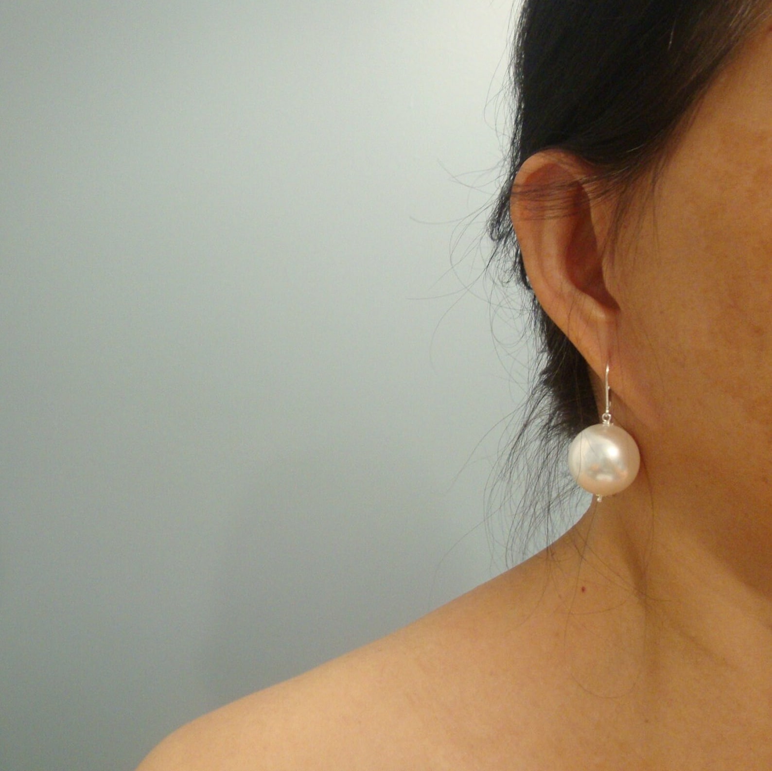 14K Gold Filled Elegant Big Round Drop Shell Pearl Earring | Etsy