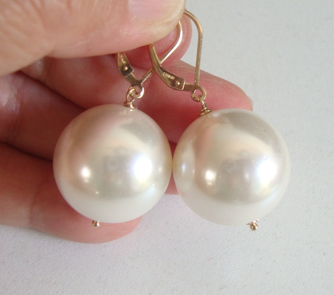 14K Gold Filled Elegant Big Round Drop Shell Pearl Earring | Etsy