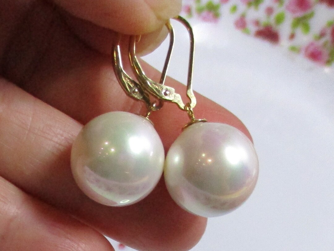 14K Gold Filled Elegant Big Round Drop Shell Pearl Earring, Lever Back ...