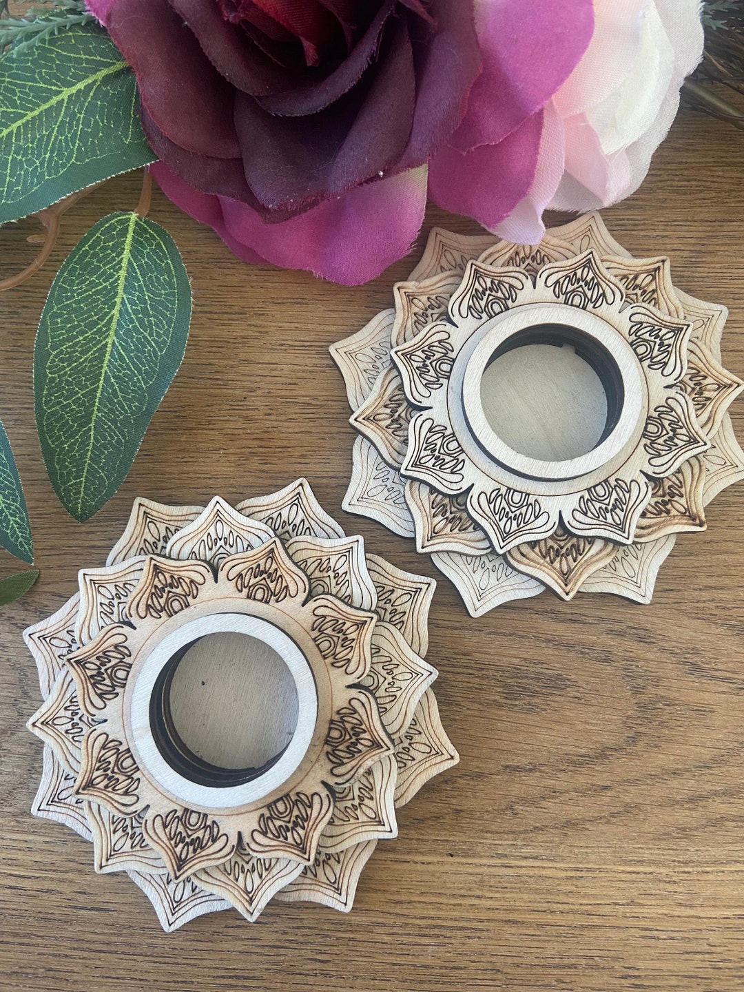 Crystal Ball Stand Lotus Flowers Pyrography Wood Burning Gift Sphere ...