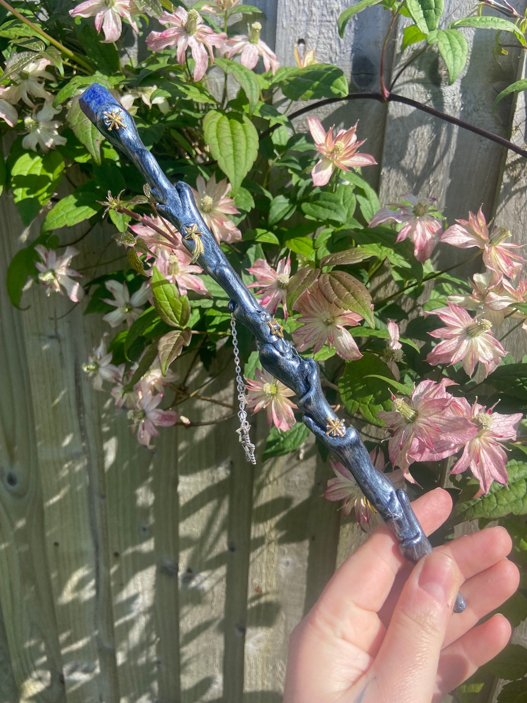 Crystal Lapis Lazuli Wand Handmade Wand Moons & Stars Witch Wand Alter ...