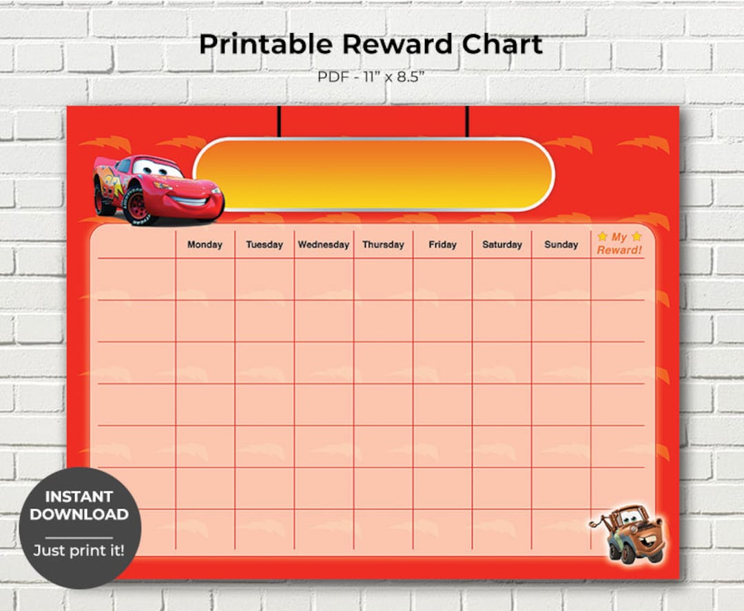 Printable Cars Reward Chart, Potty Training Chart, Children's Sticker ...