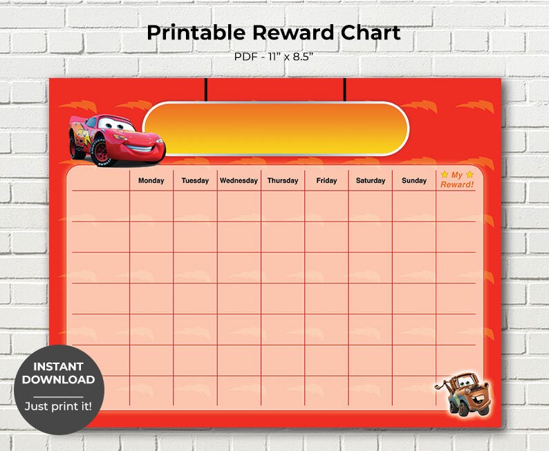 Printable Cars Reward Chart, Potty Training Chart, Children's Sticker ...