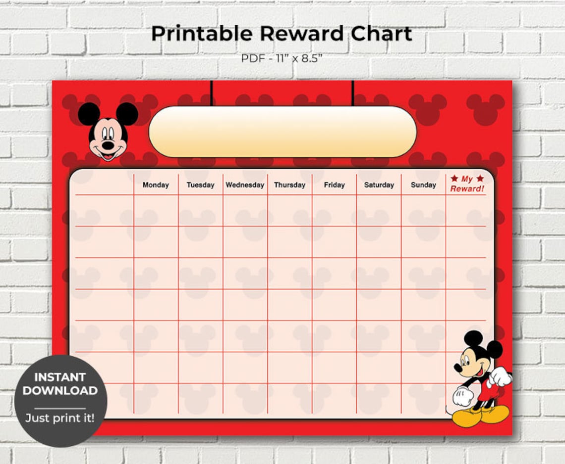 Printable Mickey Mouse Reward Chart, Potty Training Chart, Children's ...