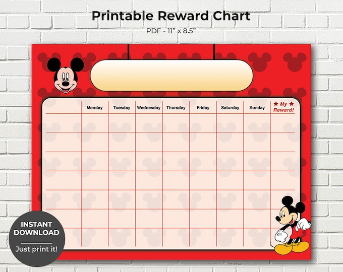 Printable Minnie Mouse Reward Chart, Potty Training Chart, Children's ...