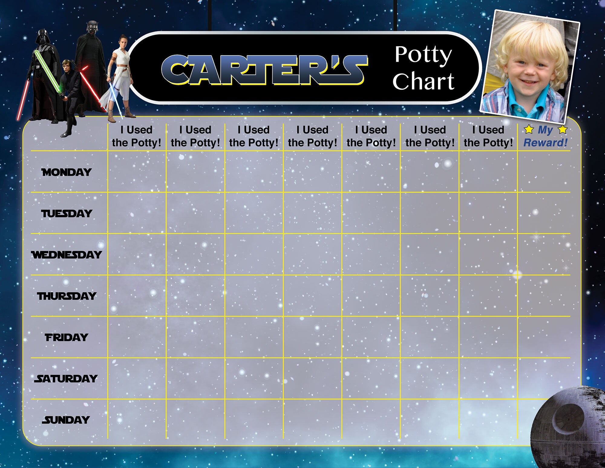 Star Wars Potty Chart - Potty Training Chart - Potty Reward Chart ...