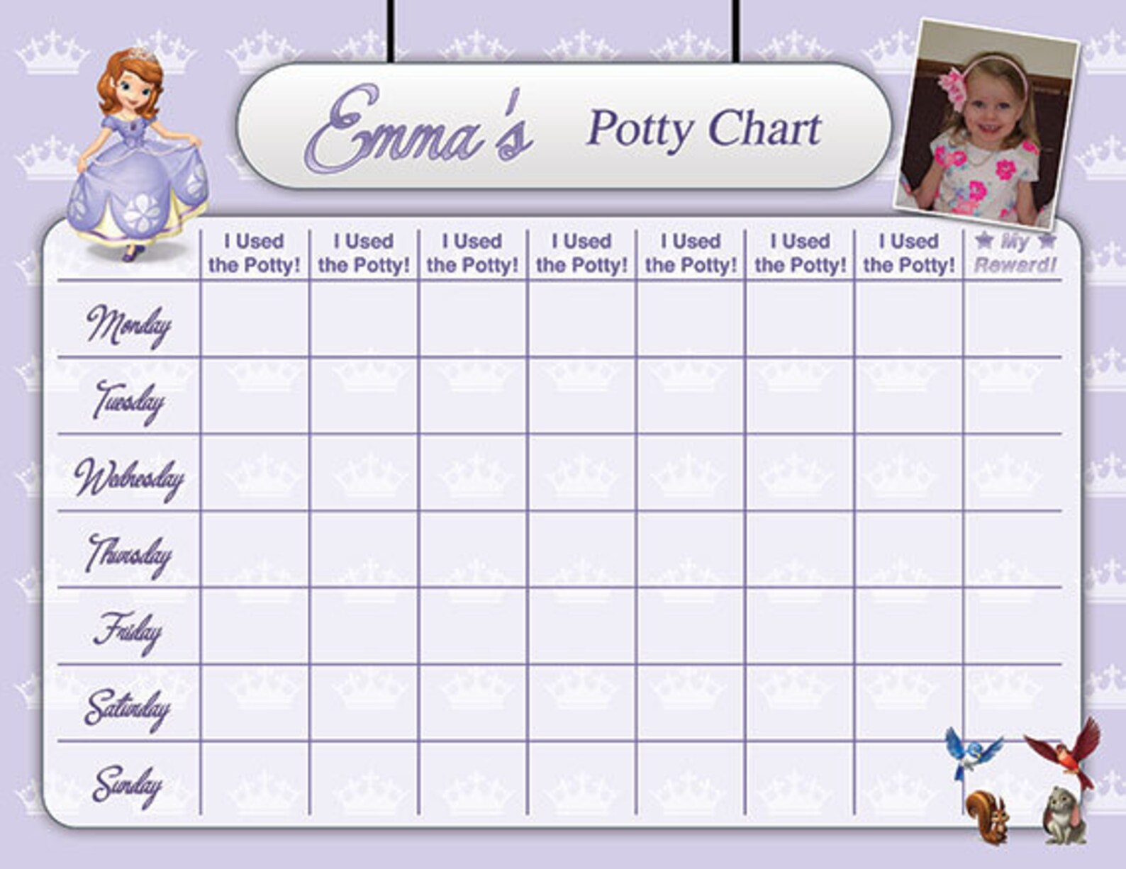 Sofia the First Purple Potty Chart Potty Training Chart Potty Reward ...