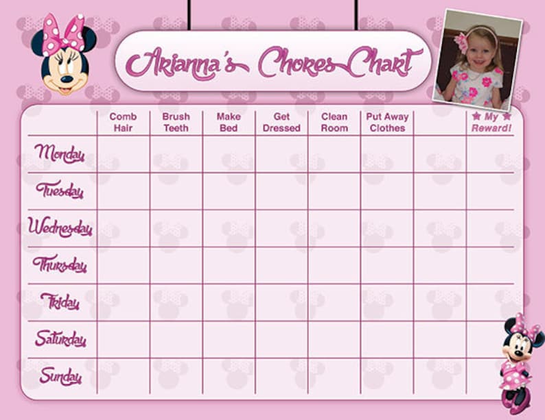 Minnie Mouse Pink Potty Chart - Potty Training Chart - Potty Reward ...