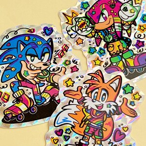 Sonic, Tails, and Knuckles Roller Skating Prismatic Stickers Pack - Etsy