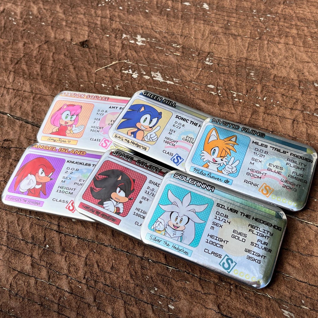 Rectangle Driver's License Badges Featuring Sonic, Knuckles, Tails ...
