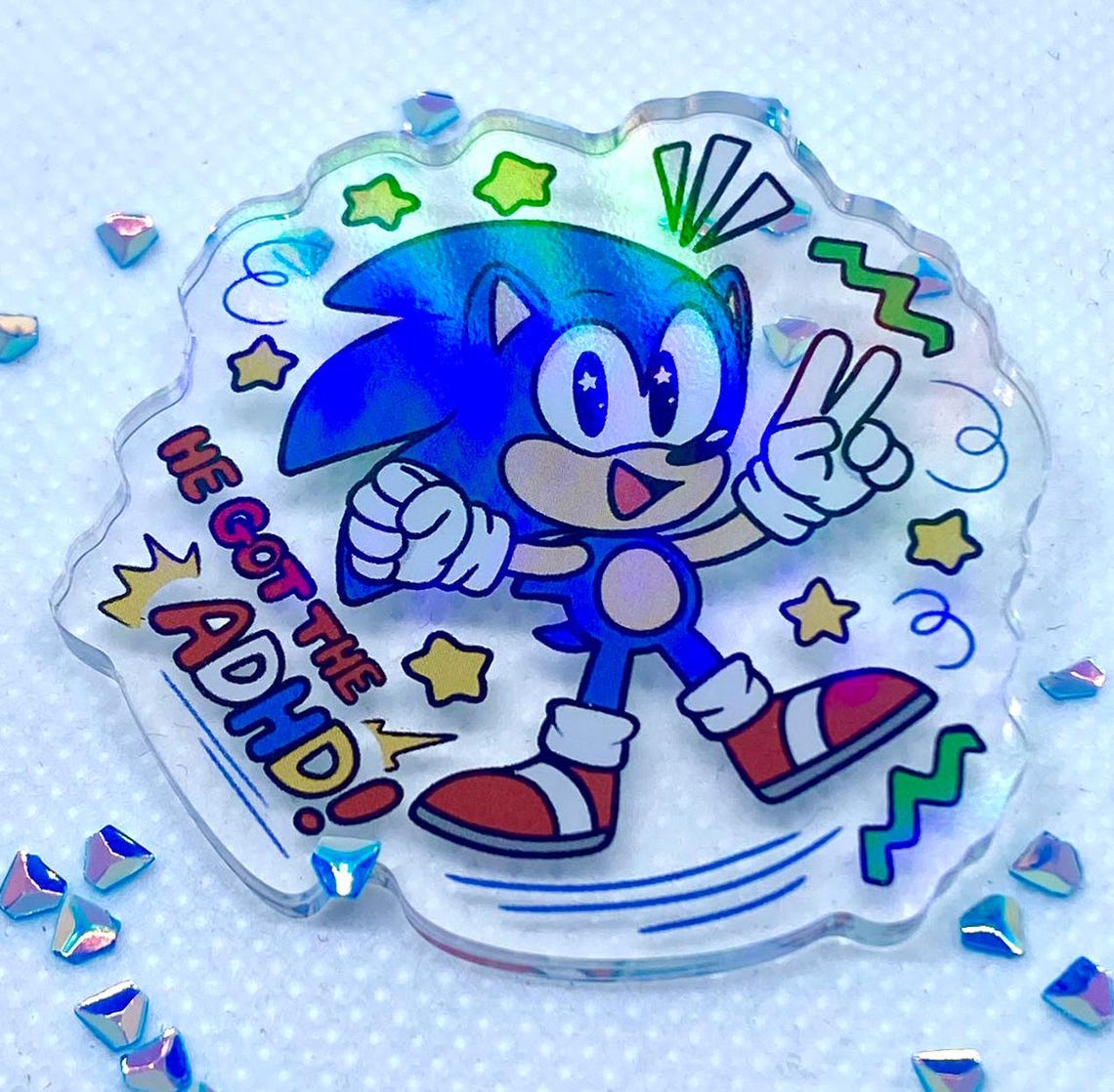 ADHD Sonic the Hedgehog Holographic Iridescent Pin Button - Etsy