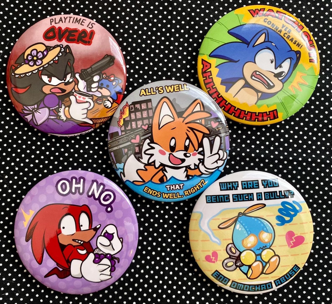 Sonic Badges 2 INCH - Sonic, Shadow, Tails, Knuckles, Omochao Funny ...