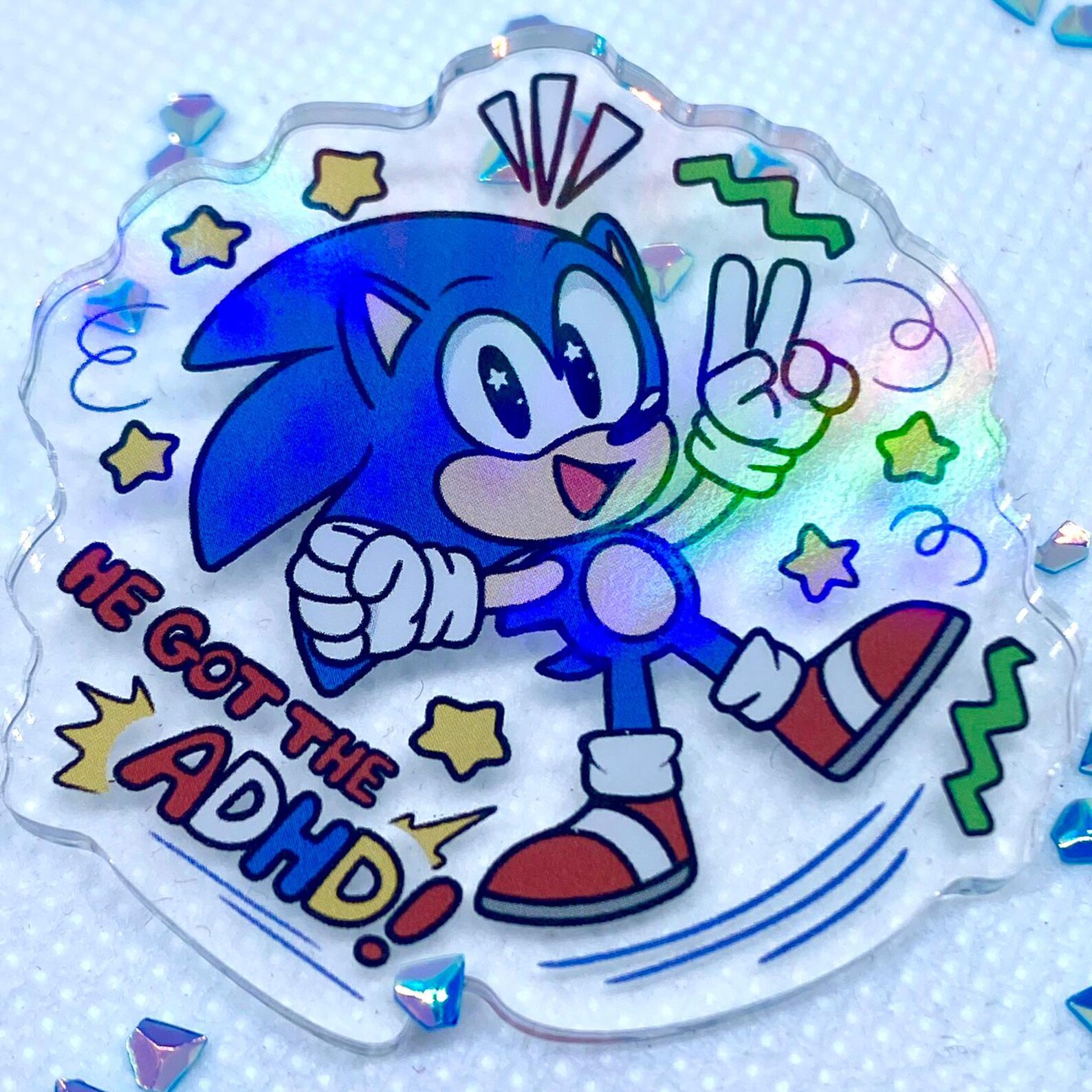 ADHD Sonic the Hedgehog Holographic Iridescent Pin Button - Etsy