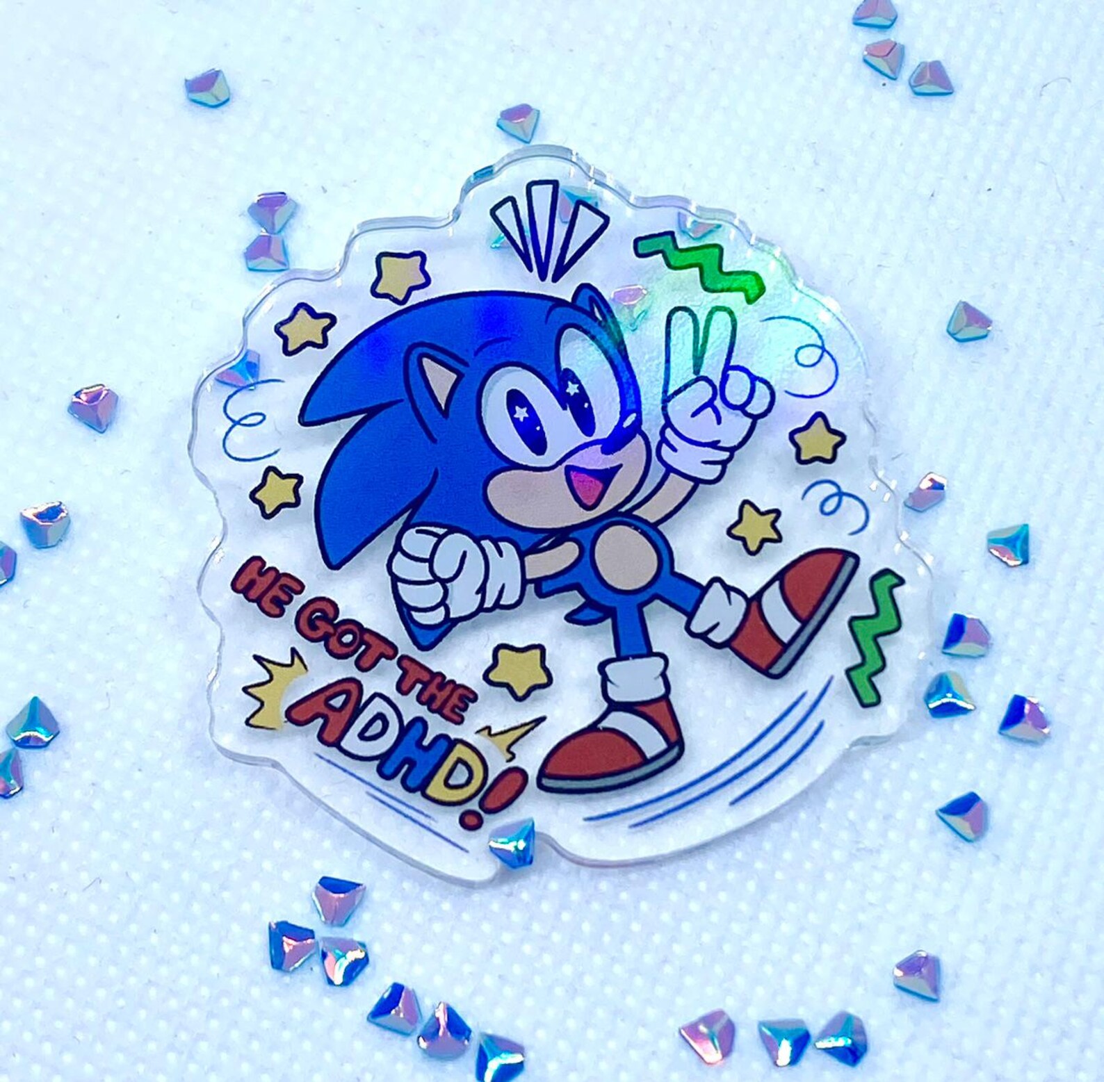 ADHD Sonic the Hedgehog Holographic Iridescent Pin Button - Etsy