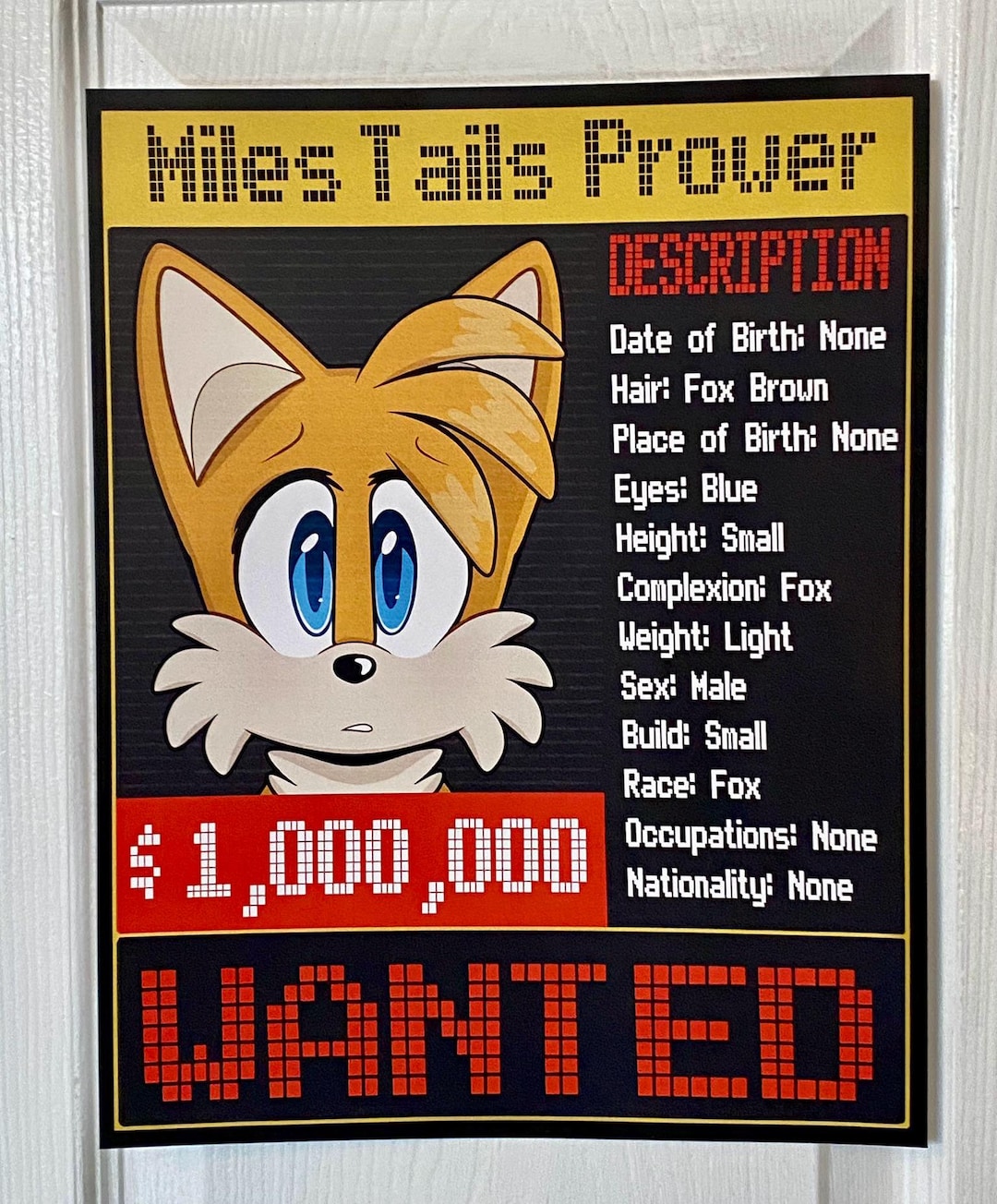 Miles Tails Prower Wanted Poster 11 X 14 Sonic Adventure 2 Print - Etsy UK