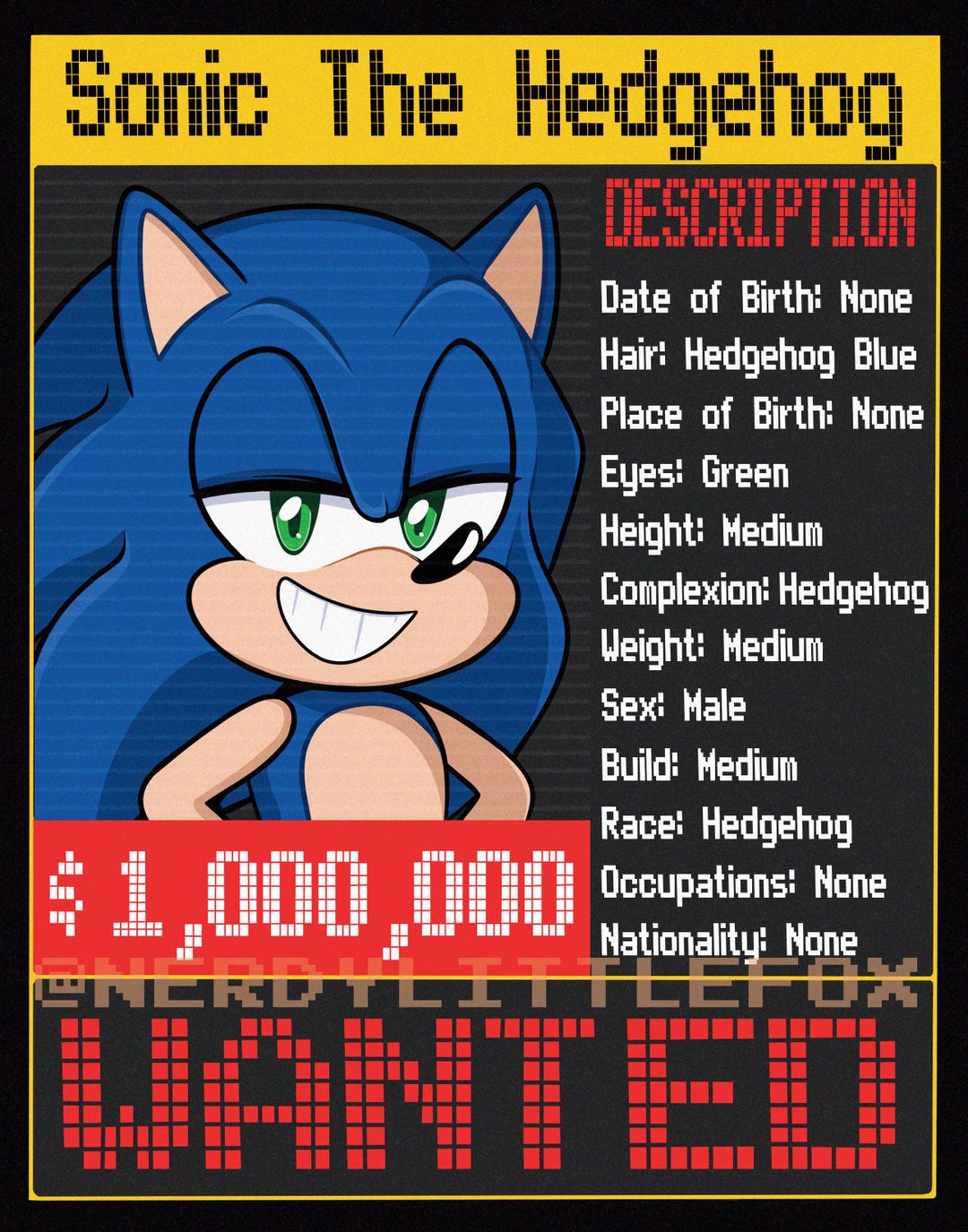 Sonic the Hedgehog Wanted Poster 11 X 14 Sonic Adventure 2 - Etsy