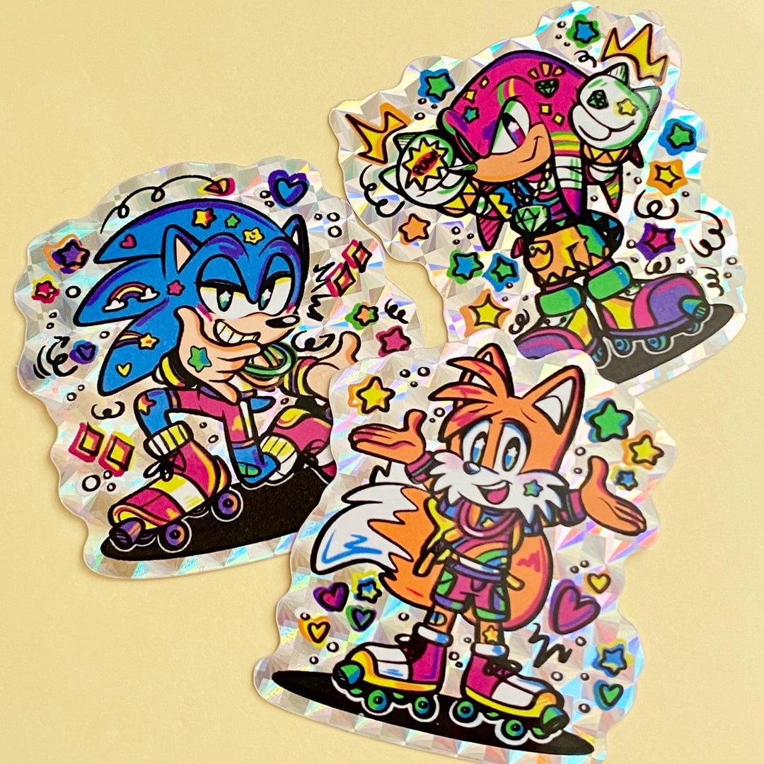 Sonic, Tails, and Knuckles Roller Skating Prismatic Stickers Pack - Etsy