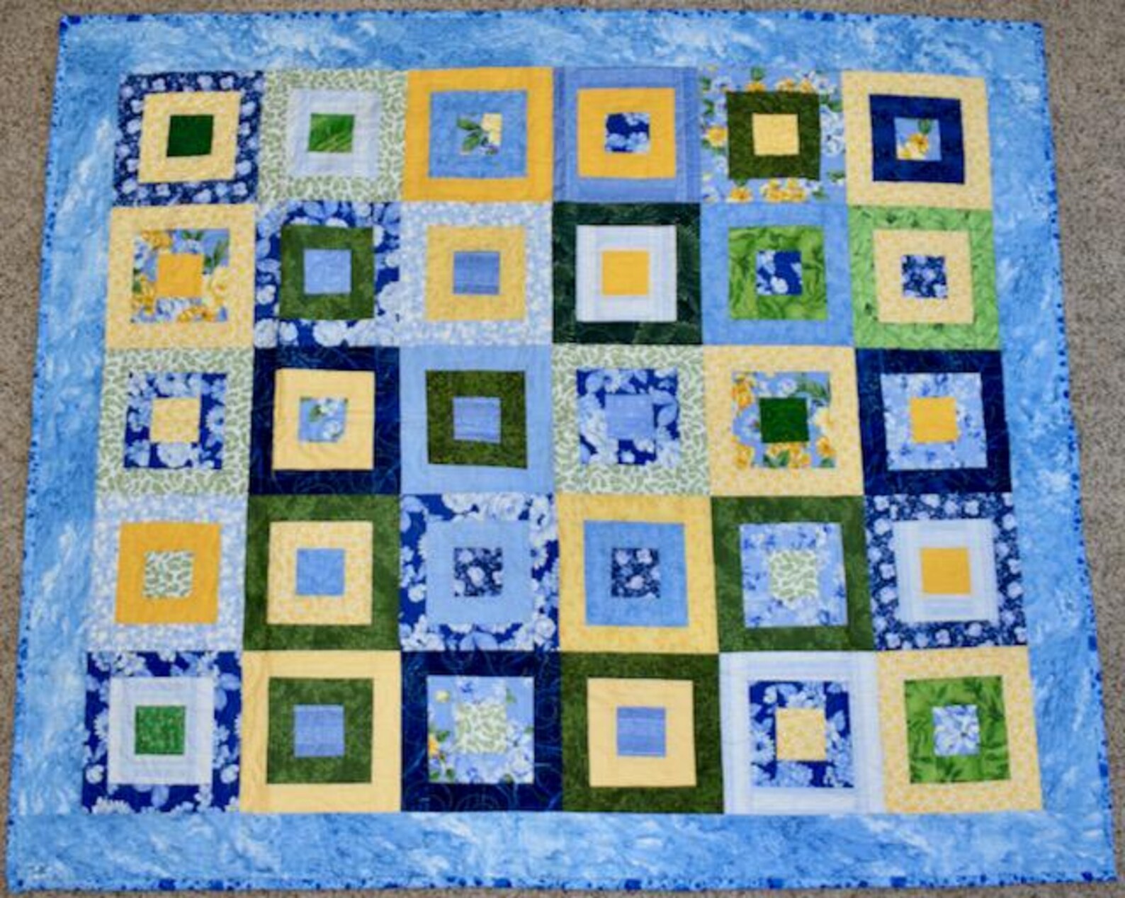 Scrappy Squares With Holes Design – LAP QUILT – Blue, Green & Yellow - Etsy