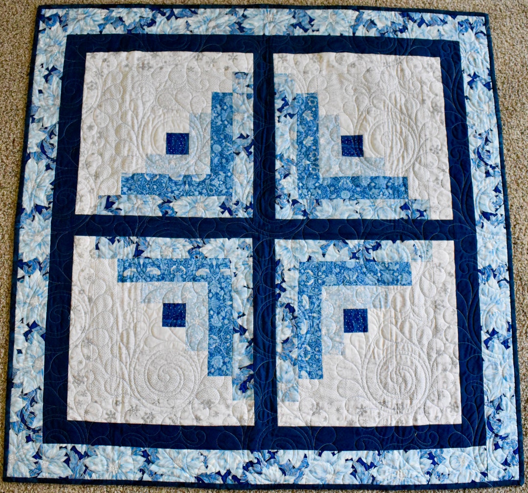 Log Cabin Snowflake Design – LAP QUILT – Blue & White - Etsy