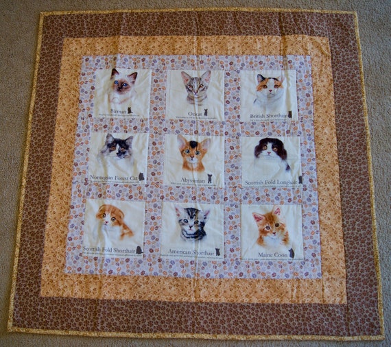 Cats in Squares Pattern LAP QUILT Beige and Cream | Etsy