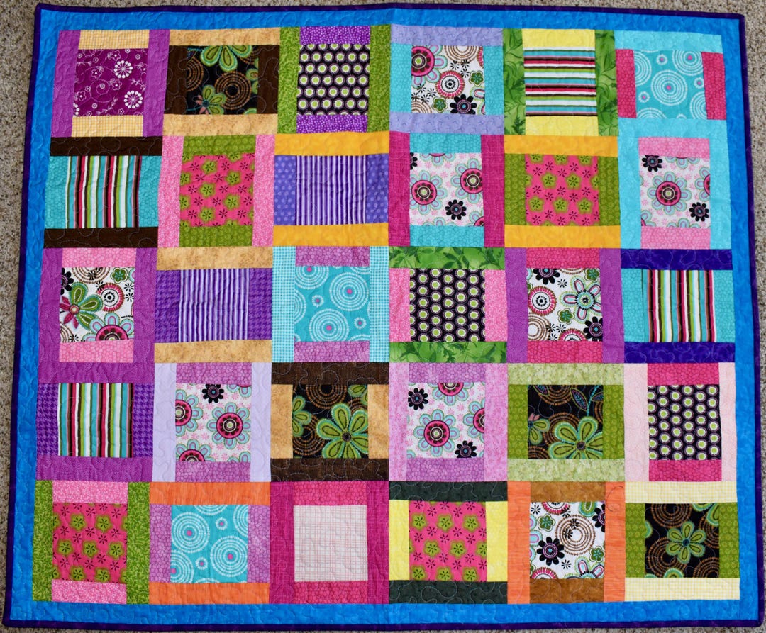 Scrappy Square Design – LAP or BABY QUILT – Multicolored - Etsy