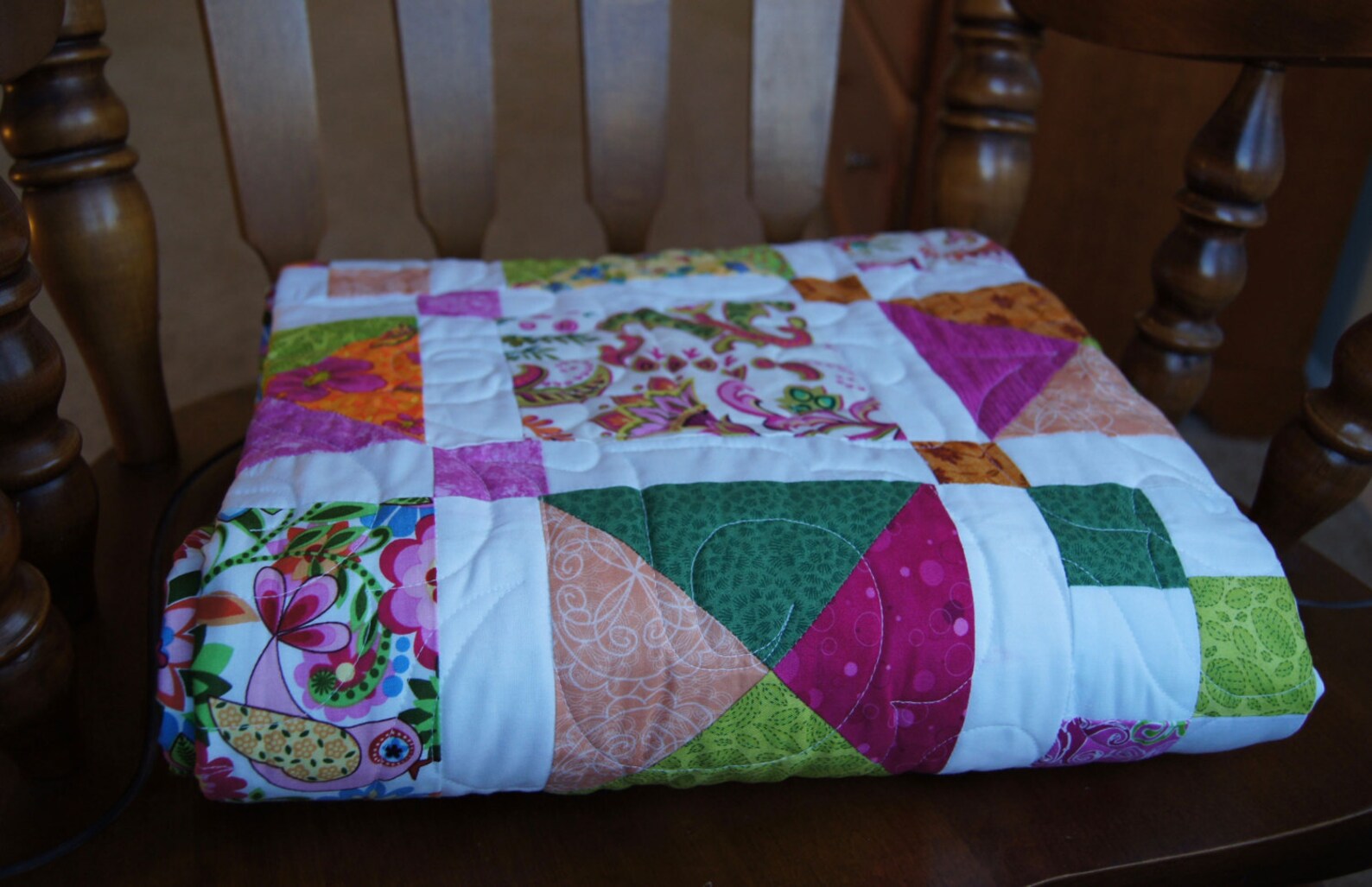 Whimsical and Bold Mixed Square Design LAP or BABY QUILT Pink & Multi ...