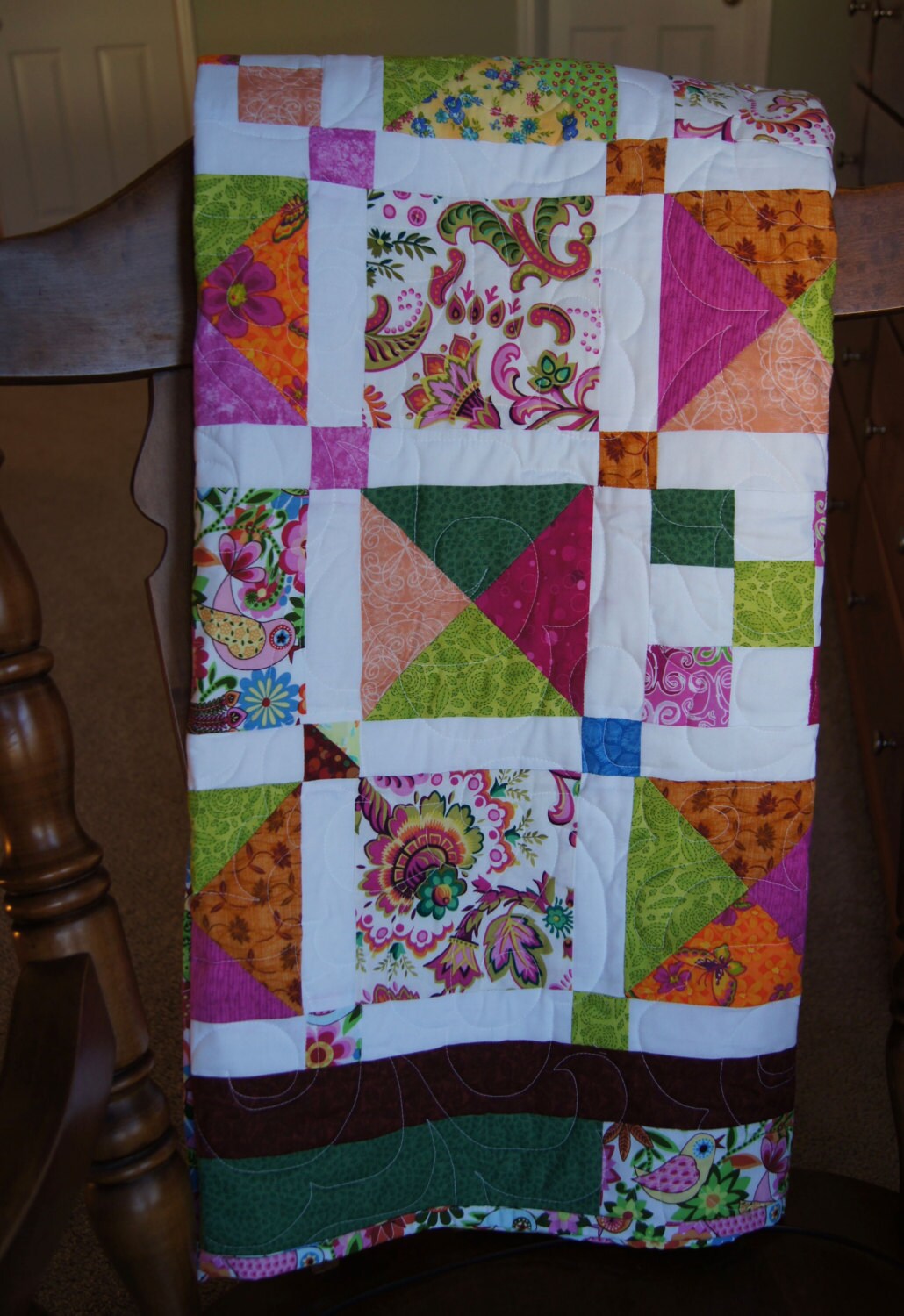 Whimsical and Bold Mixed Square Design LAP or BABY QUILT Pink & Multi ...