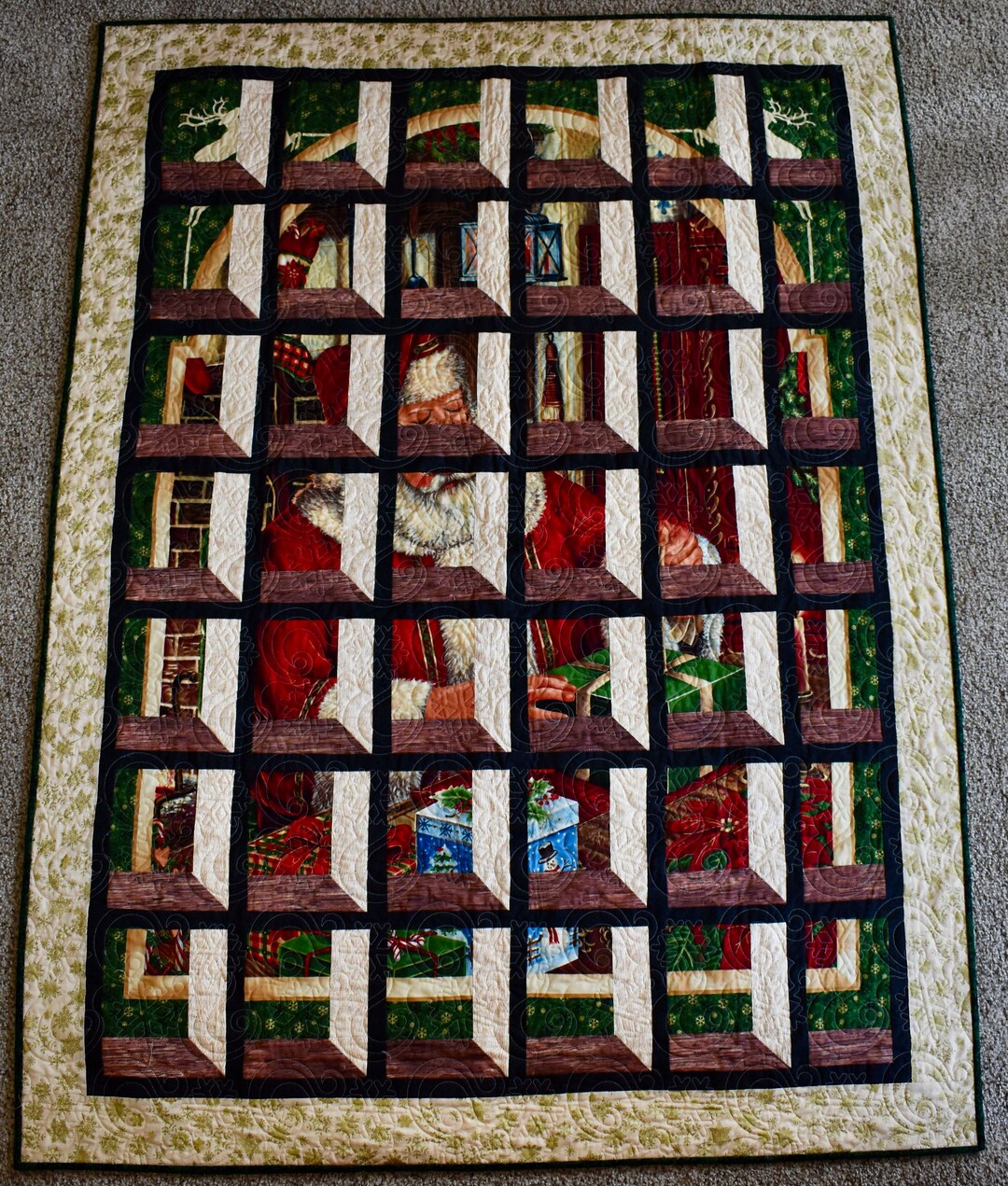 Attic Window Santa’s Workshop – LAP QUILT – Christmas Colors - Etsy