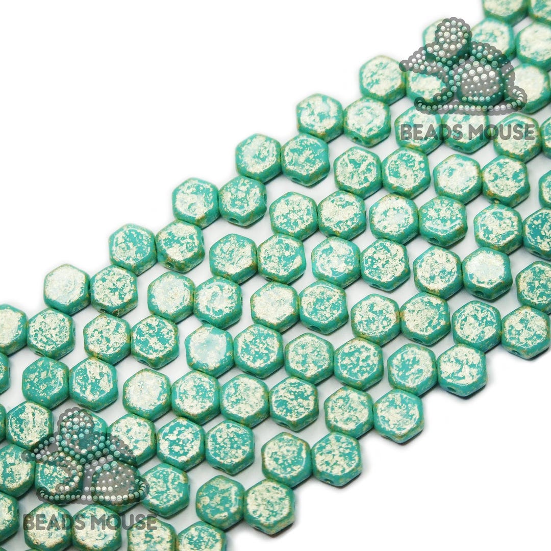 Honeycomb Hexagon Beads 6mm Gold Splash Turquoise Green | Hexagon ...