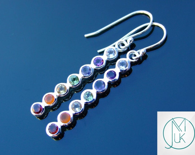7 Chakra Rod Natural Gemstone 925 Sterling Silver Earrings LAST CHANCE ...