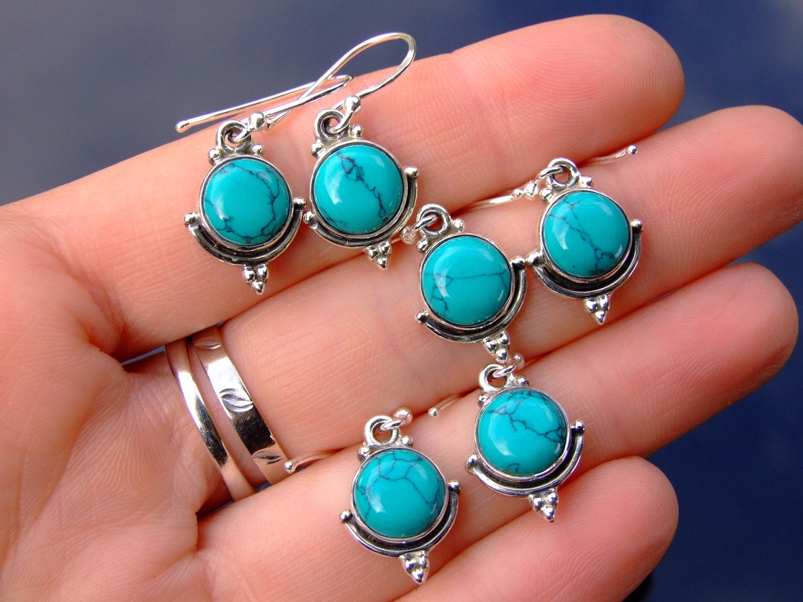 Turquoise Quartz Natural Gemstone 925 Sterling Silver Earrings | Etsy