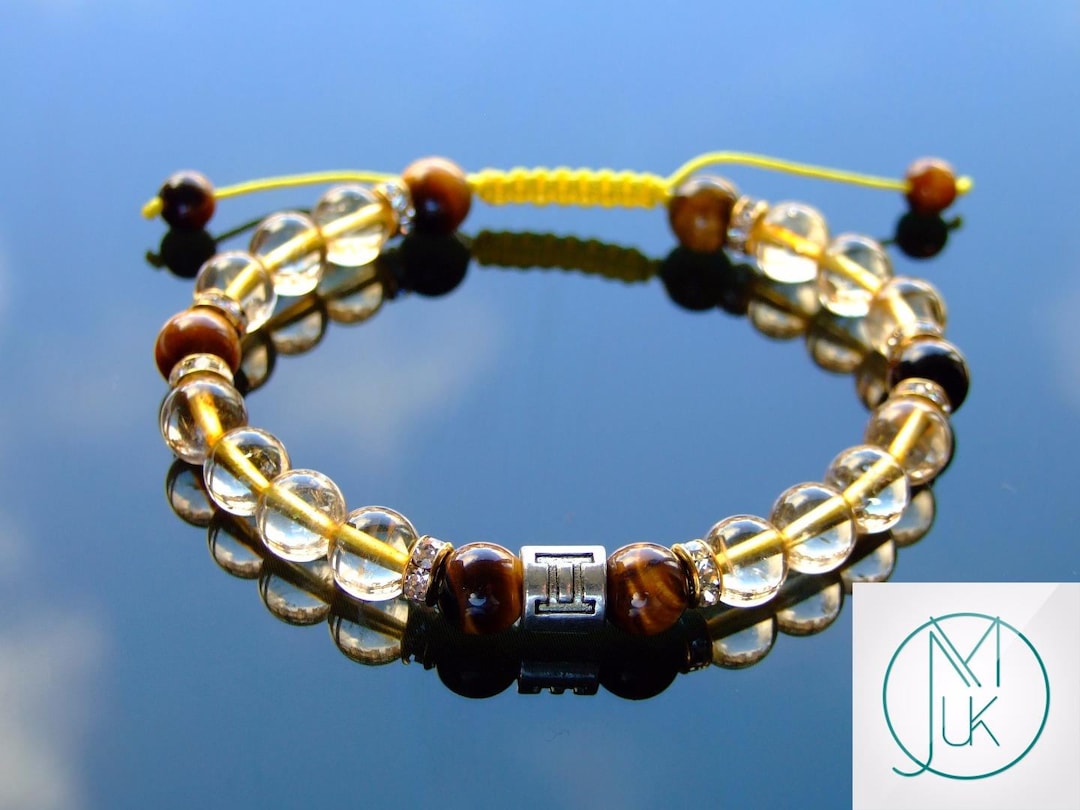 Gemini Citrine Tiger Eye Birthstone Bracelet 6-9'' Macrame Healing ...