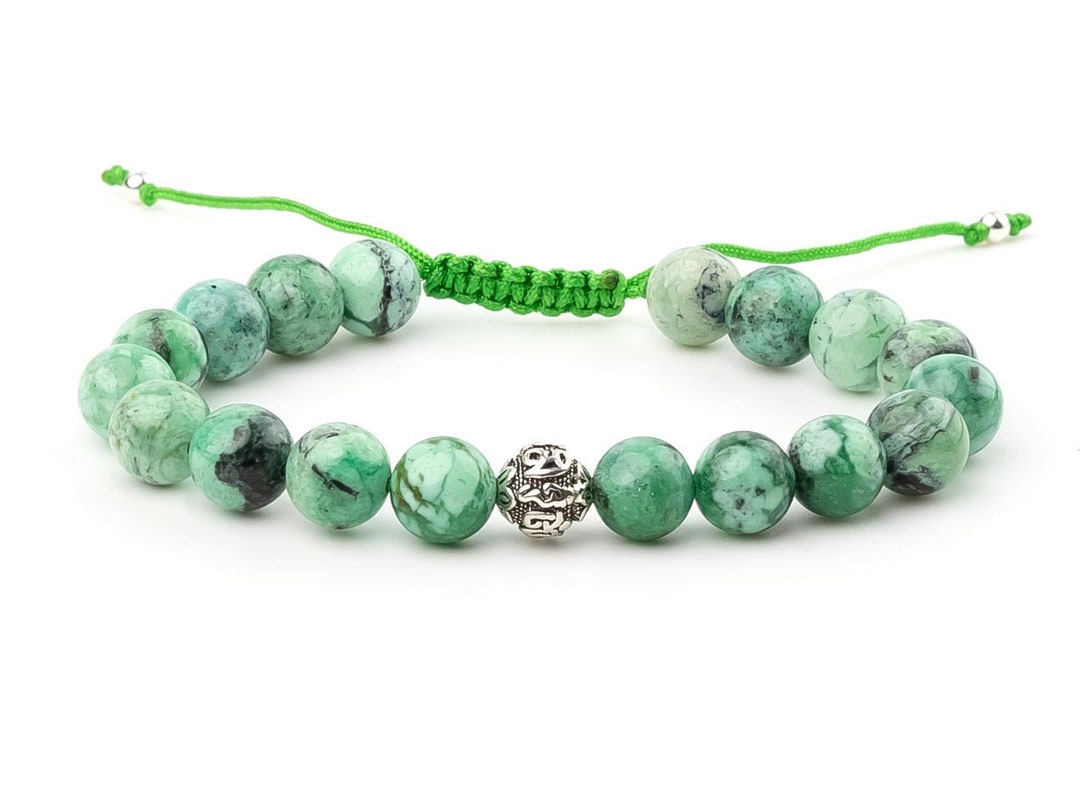 Variscite Bracelet Natural Gemstone Om Sterling Silver Bead 6-9 ...