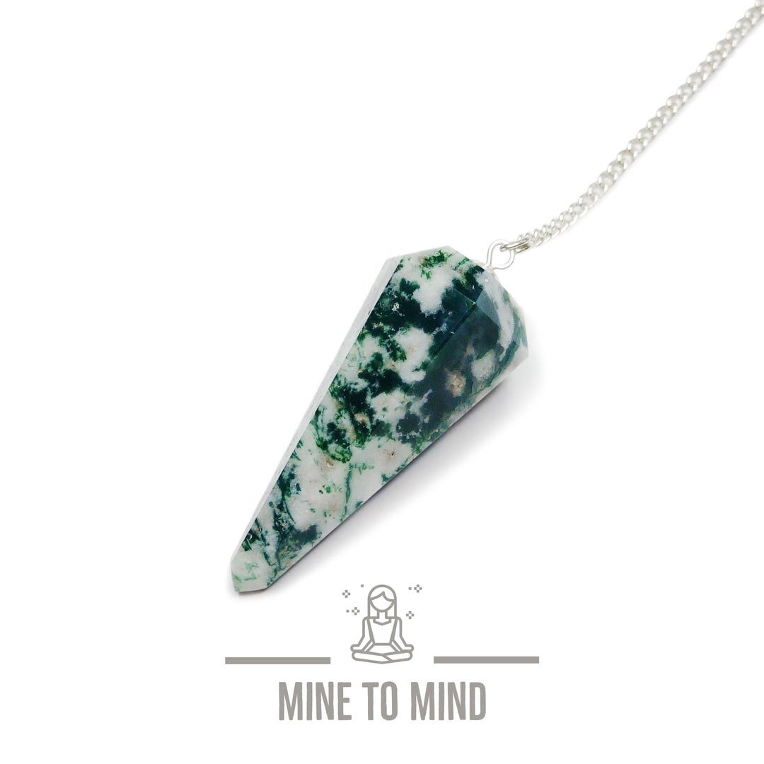 Tree Agate Pendulum Natural Gemstone Point Dowsing Scrying Divination ...