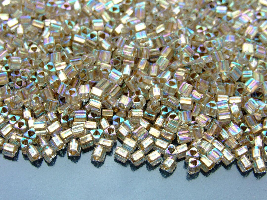 10g 994 Gold Lined Crystal Rainbow Toho Triangle Seed Beads 8/0 3mm - Etsy