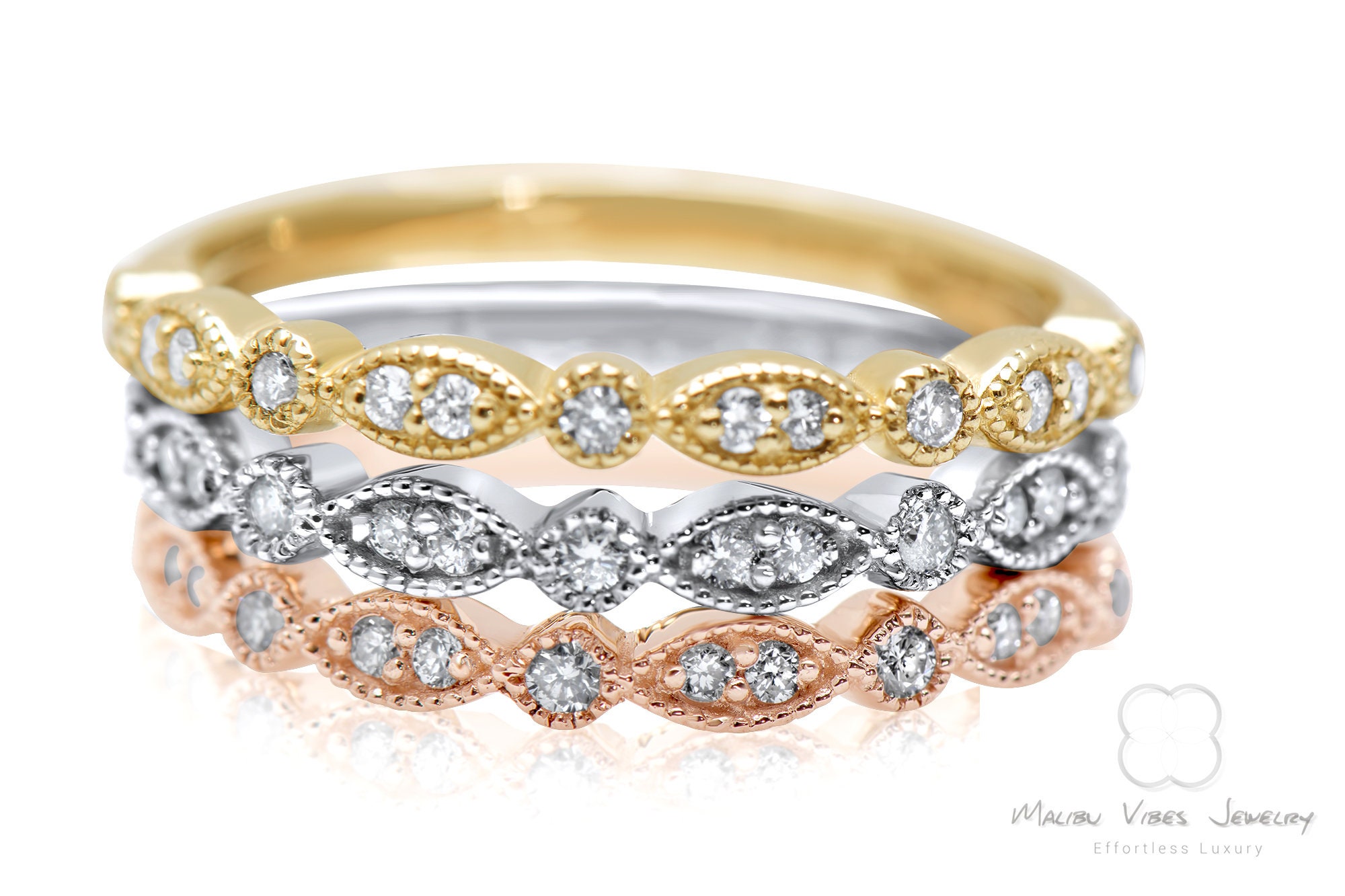 Diamond Stacking Rings, 14k Gold Wedding Bands, Micro Pave Diamond ...