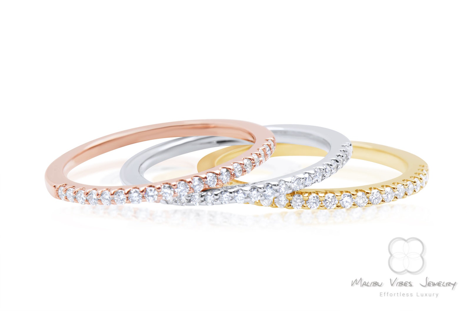 Diamond Stacking Rings, 14k Gold Stackable Bands, Micro Pave Diamond ...