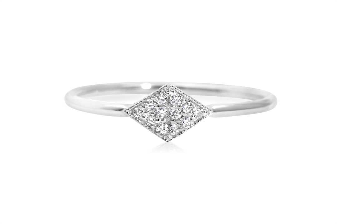 14K Gold Diamond Ring: Modern Micro Pave Promise Ring - Etsy
