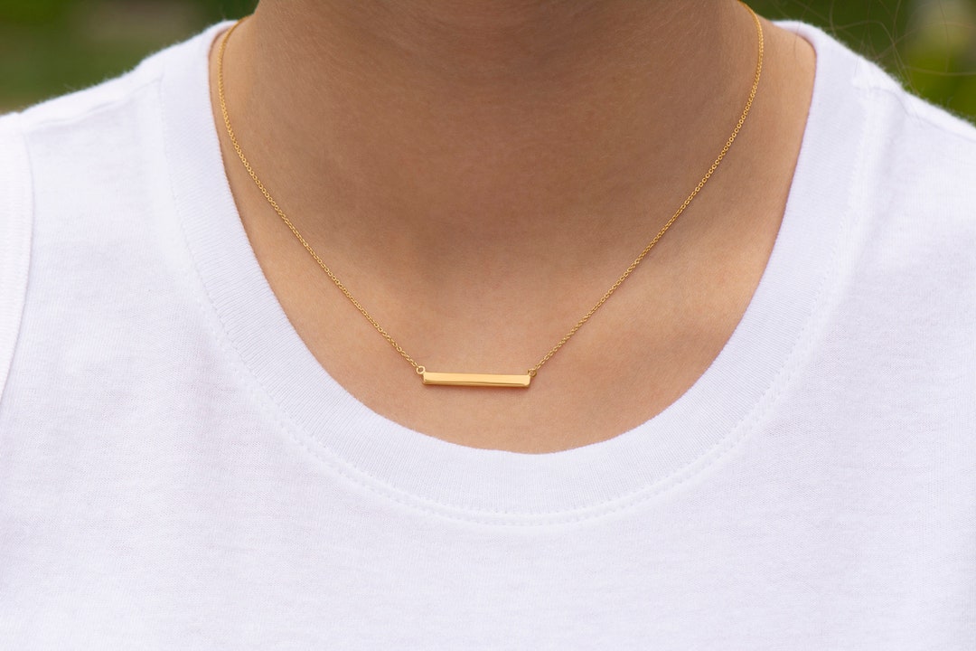14k Solid Gold Bar Necklace: Handmade Layering Jewelry - Etsy