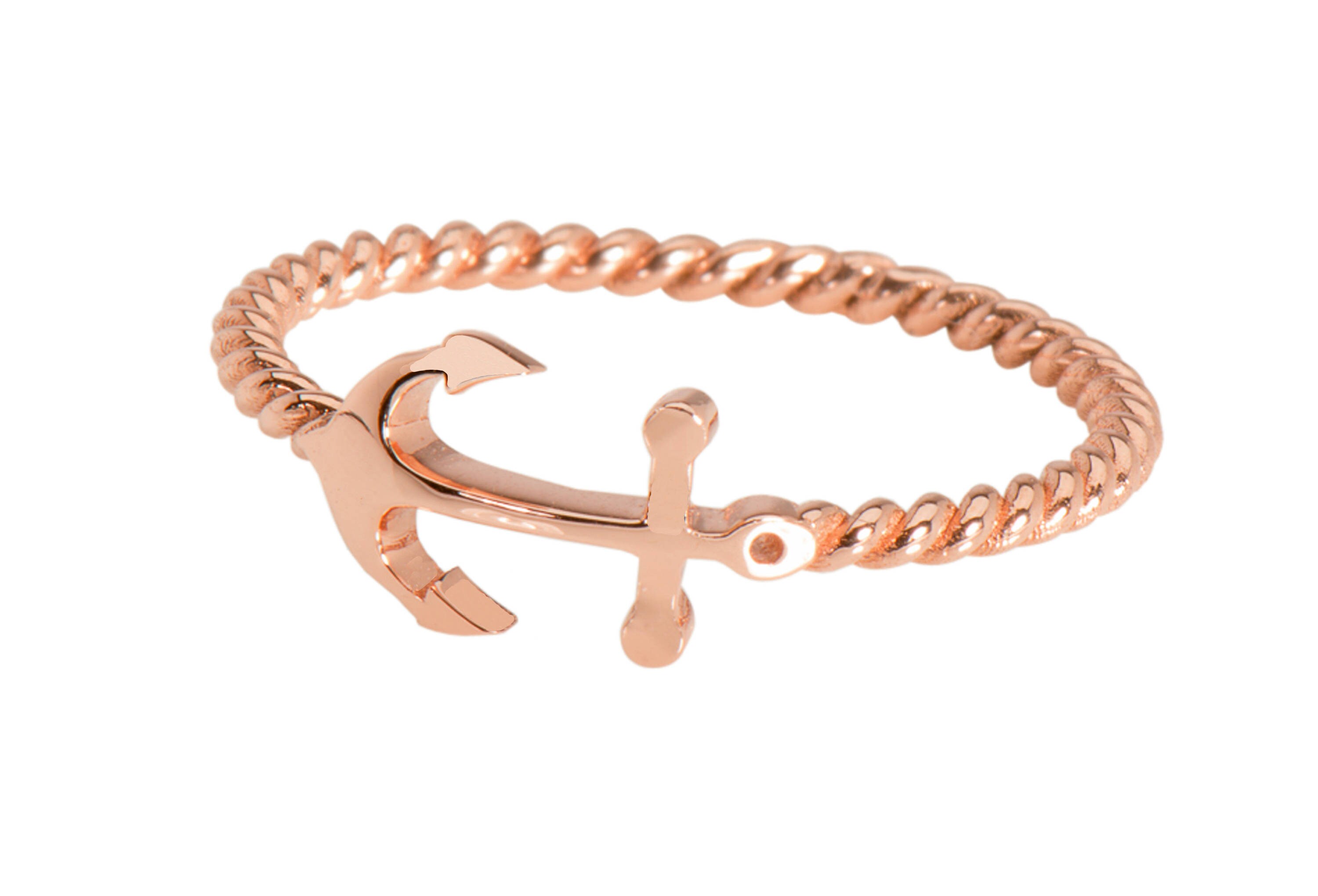14k Rose Gold Anchor Ring Braided Twisted Rope Band Nautical | Etsy