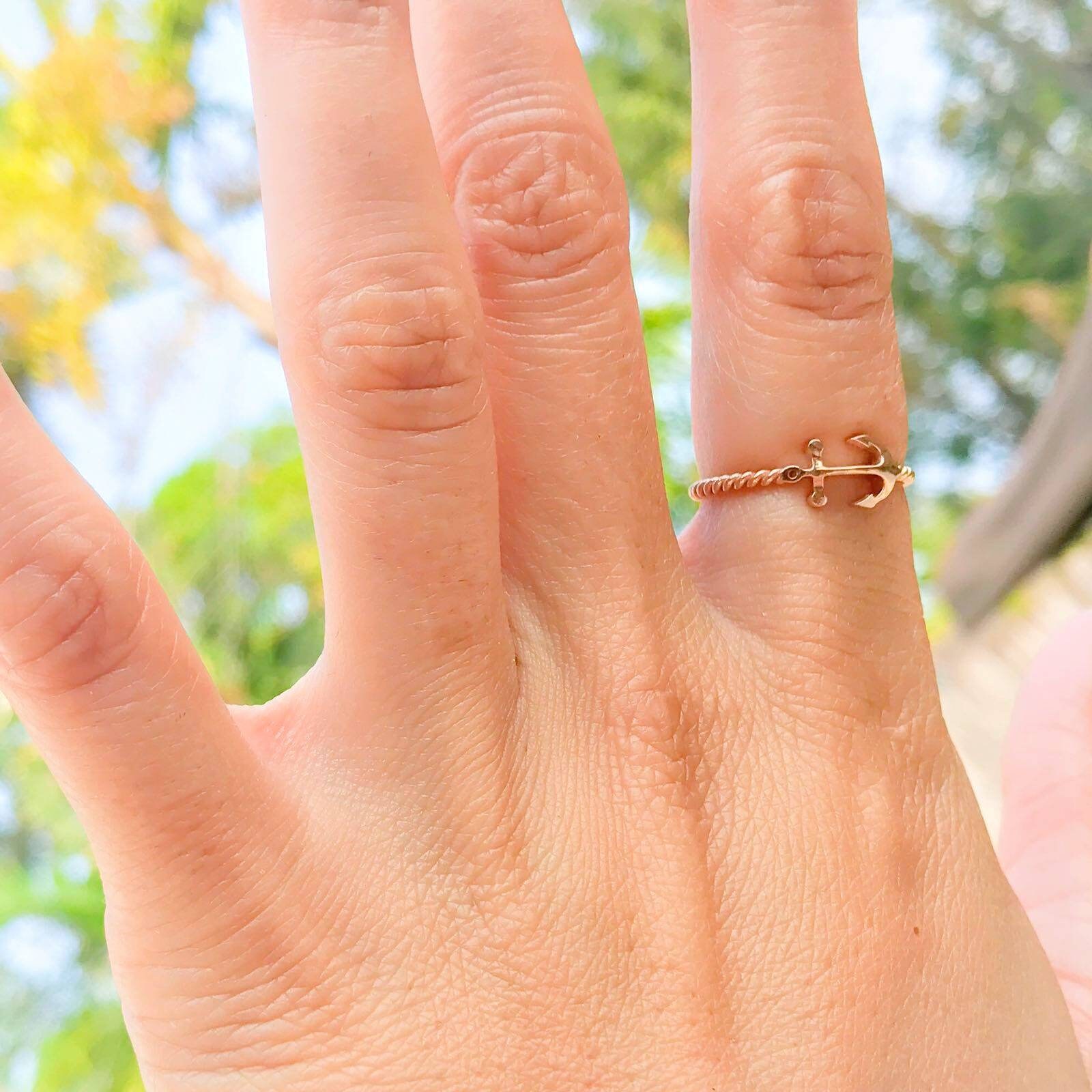 14k Rose Gold Anchor Ring Braided Twisted Rope Band Nautical | Etsy